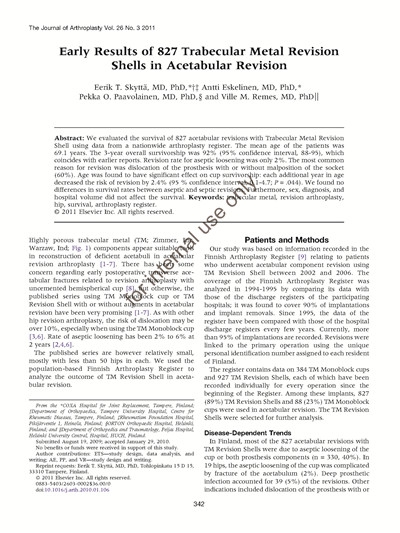 Early Results of 827 Trabecular Metal Revision Shells in Acetabular ...